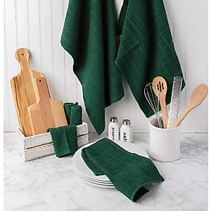 DII Basic Terry Collection Solid Windowpane Dishcloth Set, 12x12, Dark Green, 6 Piece