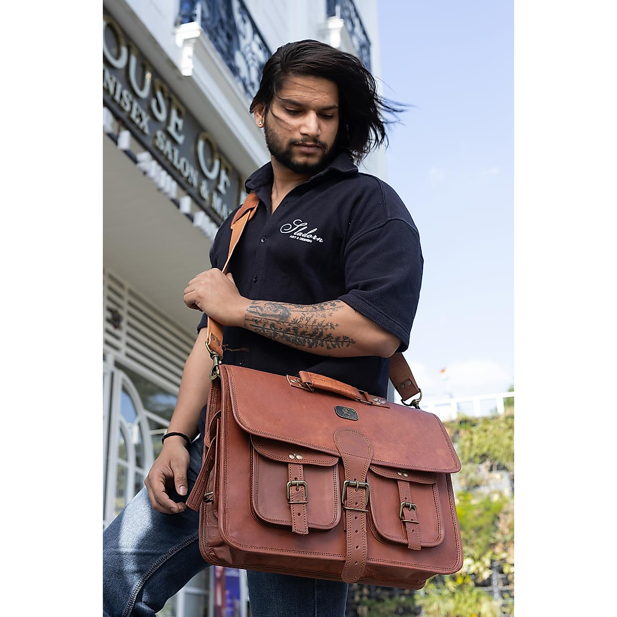 Cuero DHK 18 Inch Vintage Handmade Leather Travel Messenger Office Crossbody Bag Laptop Briefcase Computer College Satchel Bag For Men And Women (assorted colors)