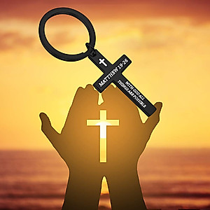 KUIYAI Matthew 19:26 with God All Things are Possible Cross Religious Keychain Christian Gift Bible Verse Inspirational Keyring (Black keychain)