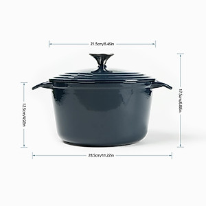 HAWOK Enameled Cast Iron Dutch Oven with Lid, 3.5 Quart, Deep Round Dutch Oven with Dual Handles, Navy Blue