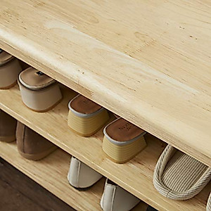 TinyTimes 3-Tier Wood Shoe Bench, Heavy Duty Shoe Rack Bench, Shoe Organizer Shelf, Ideal for Entryway, Living Room,Ideal for Entryway, Living Room, Holds Up to 550 lbs -Natural, 32"
