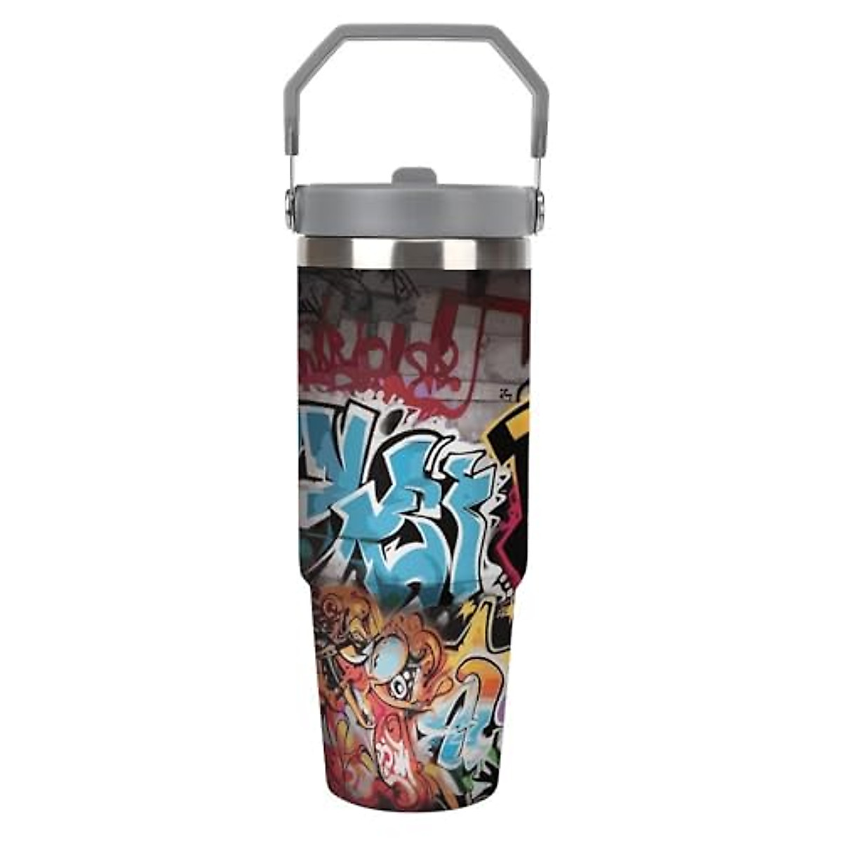 WITHSBKK 30oz Car Cup Graffiti Hip Hop Printed with Portable, Stainless Steel Travel Mug, Vacuum Insulated Tumbler And Straw, Leakproof for Car & Outdoor, UV Printed Design