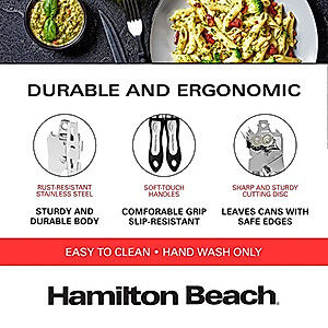 Hamilton Beach Can Opener 8.5in Soft Touch PP Handle, Stainless Steel Sharp Blade, Ergonomic & Easy Grip Heavy Duty, Can Openers Smooth Edge, Can Opener Manual for Home, Kitchen & Restaurant ? Black