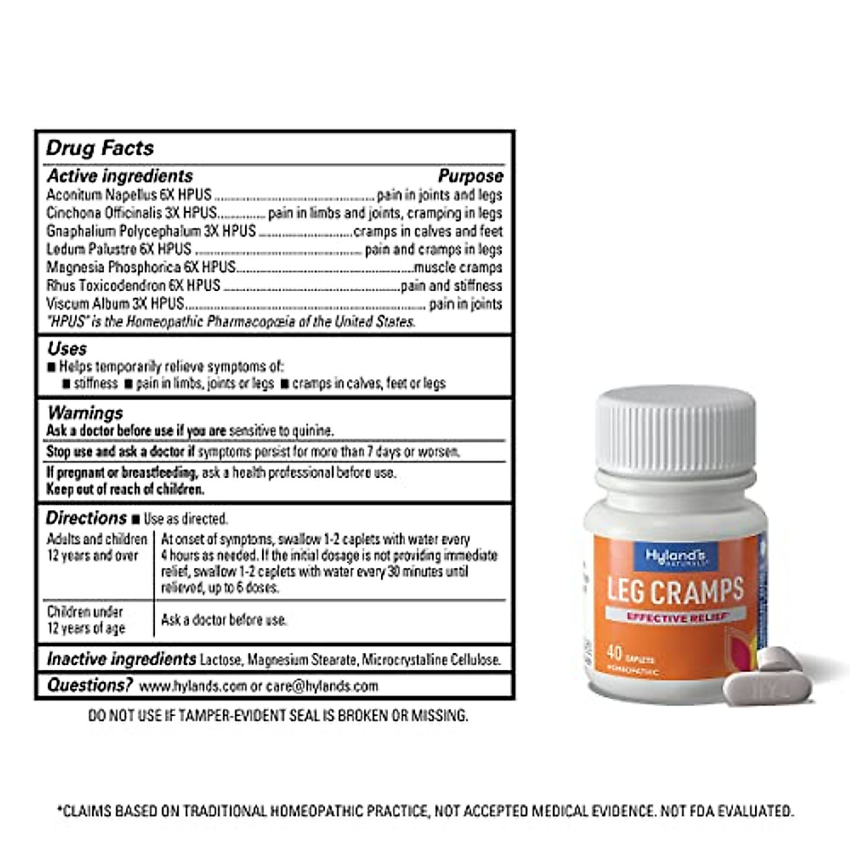 Hyland's Naturals Leg Cramps Caplets, Natural Relief of Calf, Leg and Foot Cramp, 40 Count Caplet