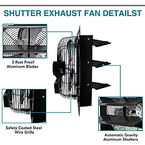 VENTISOL 14 Inch Shutter Exhaust Fan Wall Mounted, Aluminum Blades, with 1.65 Meters Power Cord Kit, Max.1950CFM, Ventilation Fan for Garage,Greenhouse,Attic,Shed,Shop-Black