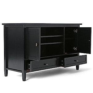 SIMPLIHOME Warm Shaker SOLID WOOD 47 Inch Wide Transitional TV Media Stand in Black For TVs up to 52 Inches, For The Living Room and Entertainment Center