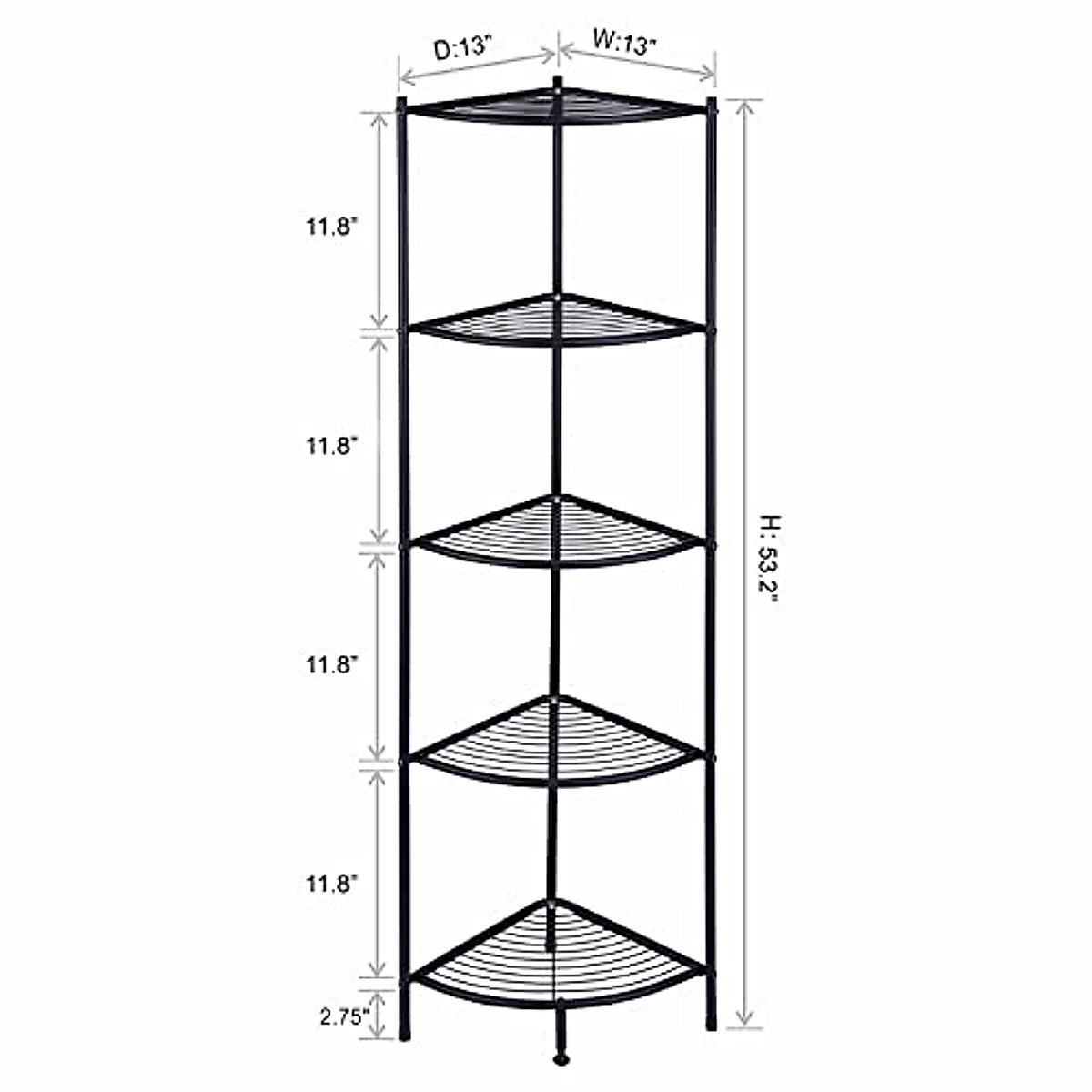 UPVOTED 5-Tier Metal Corner Wire Shelf Compact Shelving Display Unit Plant Stand Rack Freestanding for Kitchen, Office, Bedroom, Living Room, Black