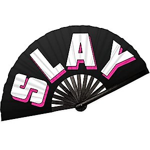 SoJourner Bags Slay Clack Fan - Rave Fan - Large Folding Fan for Raves, Halloween, Burlesque, Rainbow Outfits for Women & Festival Accessories - Clack Fan Hand Fan