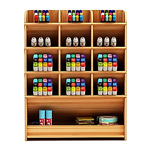 ShellKingdom Wooden Desk Organizer, Desktop Stationery Holder for Pen Pencil Markers, Makeup Brushes, Lipsticks Storage, with 13 Compartments for Home Office School