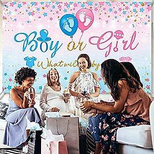 Gender Reveal Background Boy or Girl Backdrop Blue Pink Gender Reveal Party What Will Baby Be Banner Baby Shower Photography Photo Booth, 70.8 x 43.3 Inch
