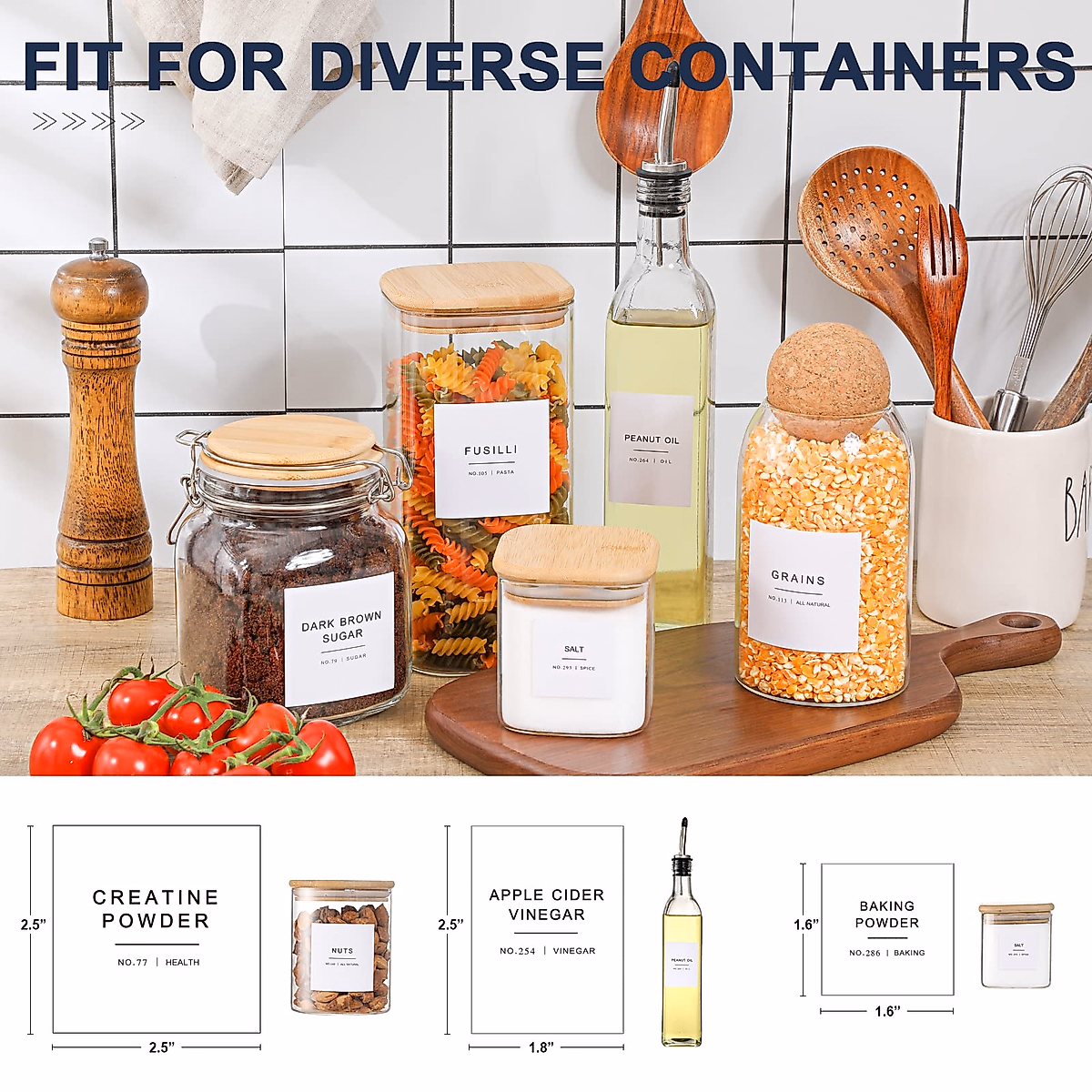 308 Kitchen Pantry Labels for Food Containers | Waterproof & Repositionable