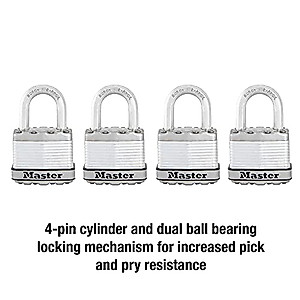 Master Lock M1XQ Magnum Heavy Duty Padlock with Key, 4 Pack Keyed-Alike