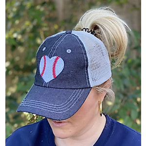 Cocomo Soul Womens Baseball Mom Hat | Baseball Mom Messy BUN HIGH Ponytail Hat | Baseball Love Hat | Baseball Mom Cap 201 Dark Grey