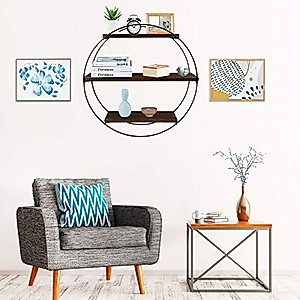 Befayoo Floating Shelves for Wall, Rustic Wood Geometric Style Decor Shelf for Bathroom Bedroom Living Room Kitchen Office (Round, Retro Brown)