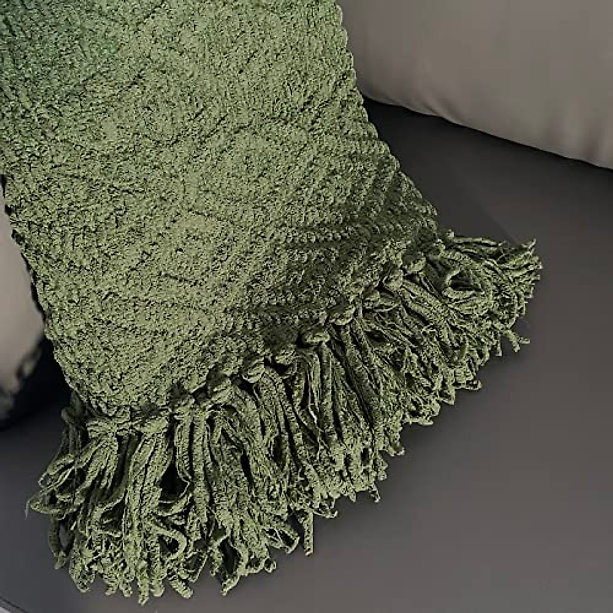 NakedCloud Knit Throw Blanket for Couch, Versatile Super Soft Warm Cozy Chenille Blanket with Tassels for Bed Sofa Chair,Decorative Woven Throw Blanket,Green 60 x 80 inches