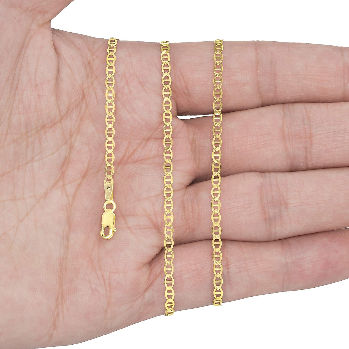 Nuragold 10k Yellow Gold Solid 2.5mm Anchor Mariner Link Chain Pendant Necklace, Womens Mens Jewelry 16" 18" 20" 22" 24" 26"
