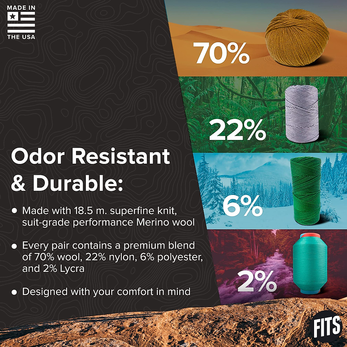 FITS Medium Hiker Crew Sock for Men and Women, Merino Wool, Cushion, Breathable, Odor Resistant, Lightweight Hiking Sock, Coal, Medium