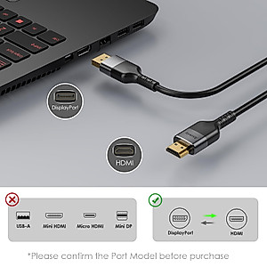 Answin DisplayPort to HDMI, 8K@30Hz DisplayPort to HDMI Cable(4K@60Hz, 2K@165Hz/144Hz) UniDirectional DP to HDMI Cable Compatible for PC, HP, DELL, GPU, AMD, NVIDIA and More-6ft