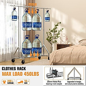 HYSEYY Clothes Rack, Heavy Duty Clothes Rack Load 450 LBS, Standing Clothing Rack with Shelves & Wheels, Garment Racks for Hanging Clothes Adjustable Collapsible Rolling Clothes