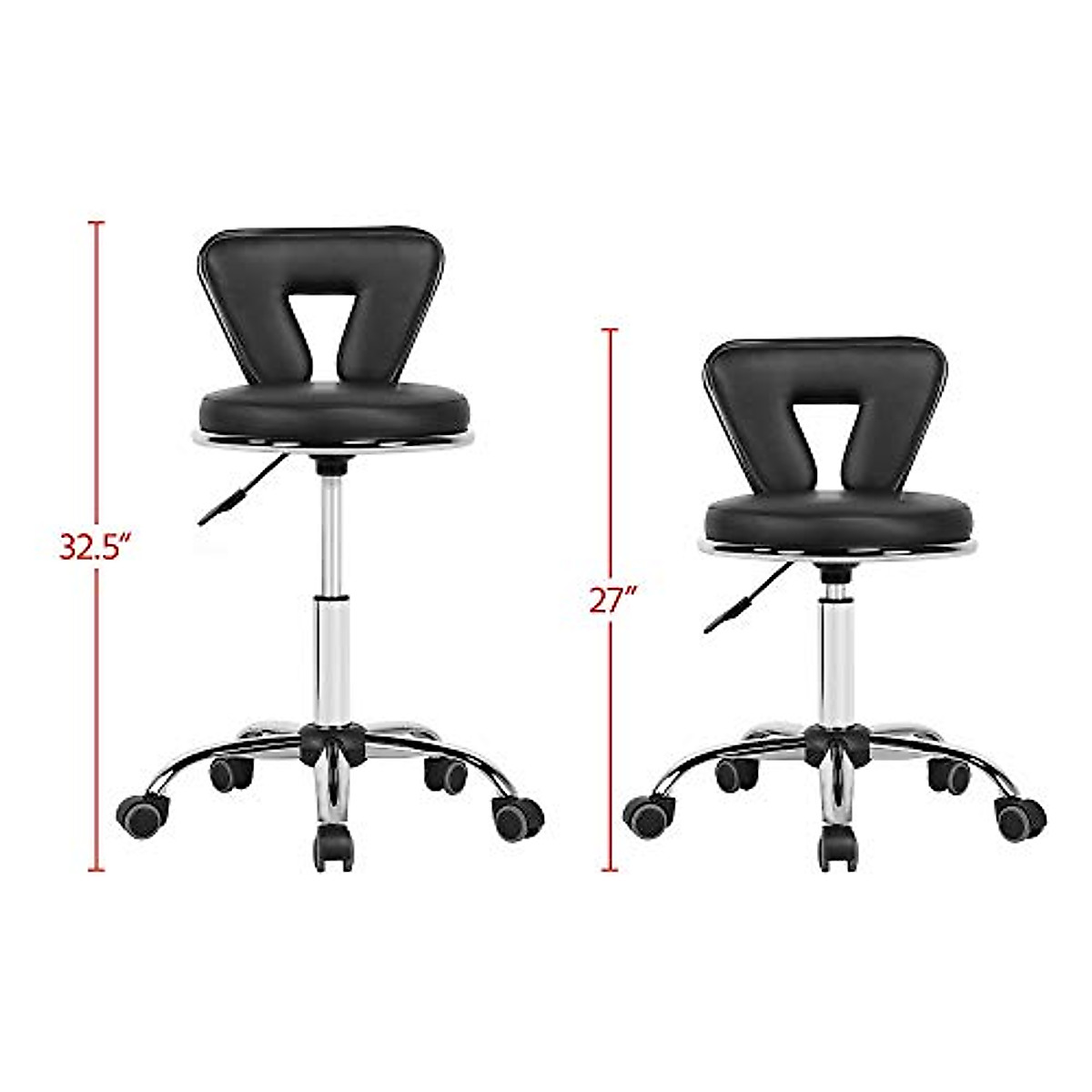 Yaheetech Rolling Swivel Salon Stool Chair Height Adjustable Home Spa Massage Manicure Facial Stool with Backrest and Wheels Black - 2PCS