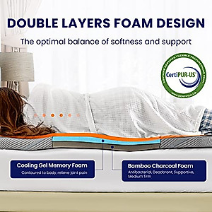 SLEEP ZONE 2 Inch Cooling Mattress Topper King Size - Medium Firm Gel Memory Foam Mattress Topper with Removable Cool Air-Layer Cover, King