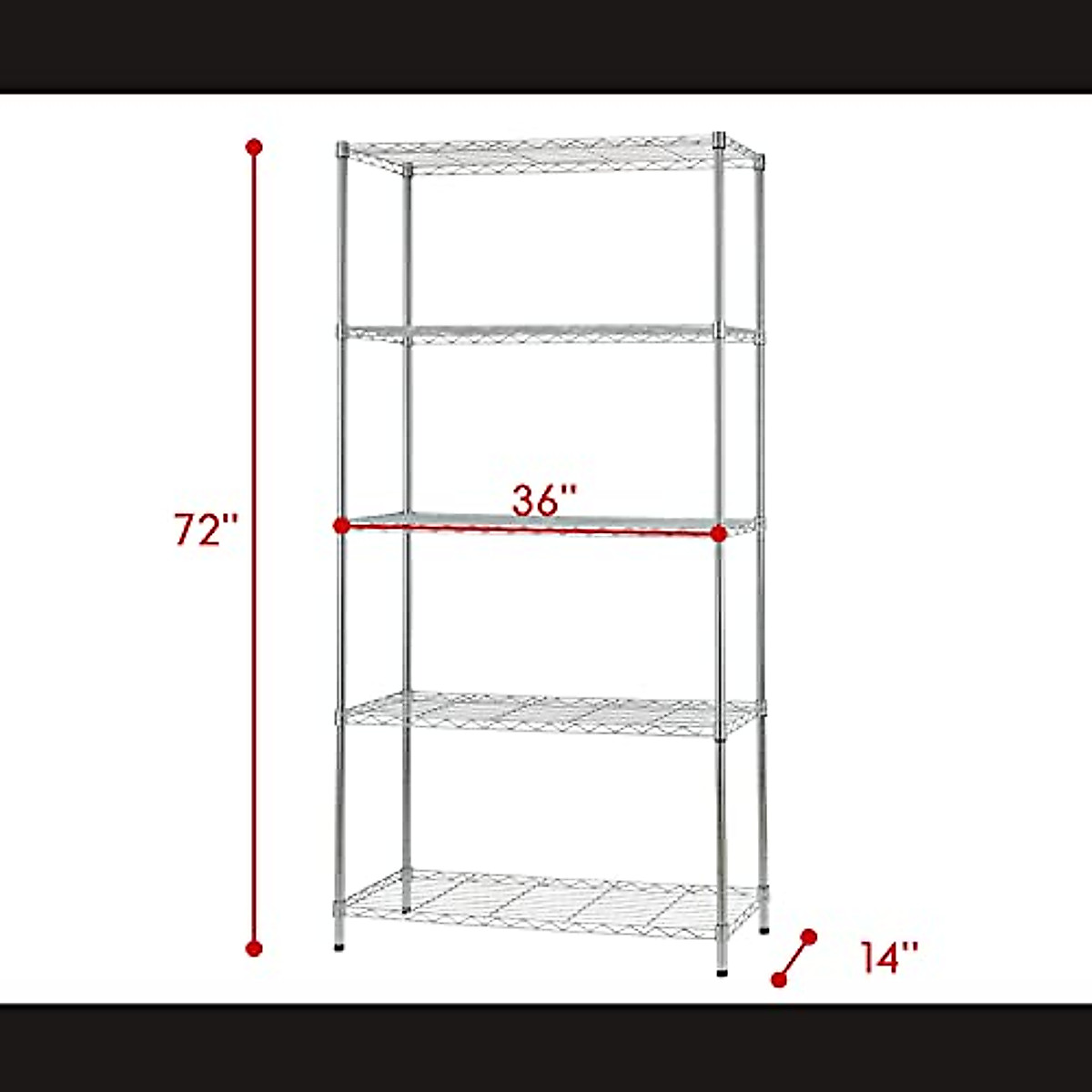 5 Tier Wire Shelving Unit 72"x36"x14"Storage Shelves Metal Wire Shelf Storage Rack Adjustable Commercial Organizer Heavy Duty Layer Unit for Restaurant Garage Pantry Kitchen Office (Chrome)