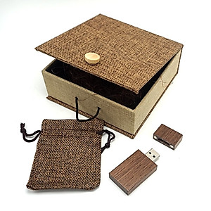 LONMAX Walnut Wood USB Flash Drives 16GB with Cloth Gift Box USB Flash Disk for Gift (16GB, Walnut+Linen)