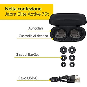 Jabra Elite Active 75t True Wireless Bluetooth Earbuds, Titanium Black – Wireless Earbuds for Running and Sport, Charging Case Included, Active Noise Cancelling Sport Earbuds (Renewed)