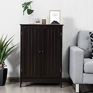 Elegant Bathroom Cabinet Floor Storage Organized Cupboards Wood Home Furniture Double Doors with Shelves Space-Saving for Living Room, Bedroom, Kitchen, Toilet Brown