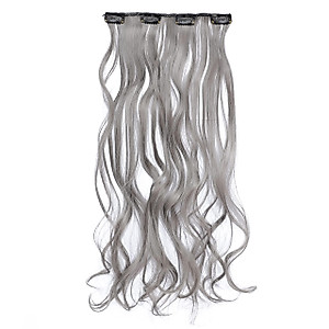 SWACC Women 20 Inches Curly Full Head 7 Separate Pieces Heat Resistance Synthetic Hair Clip in Hair Extensions (Grey)