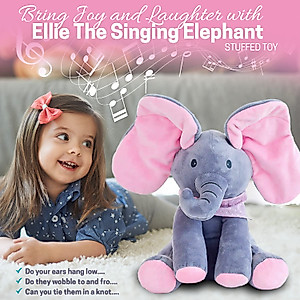 13MARCH Ellie The Elephant - Musical Peek-a-Boo Elephant Toy - Interactive Stuffed Baby Animal with Moving Ears for Baby - Hide and Seek Fun - Elephant Plush Baby Toy