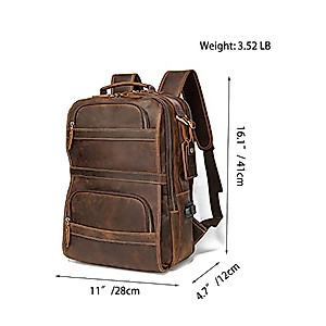 LANNSYNE Vintage Genuine Leather Backpack For Men 15.6 Inch Laptop Bag School Bag Overnight Weekender Camping Daypack Rucksack