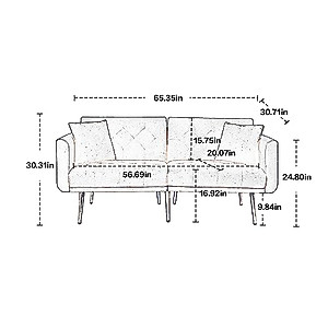 Kootlena Contemporary 65 inch Sectional Sofa, Velvet Sleeper Sofa, Modern Futon Sofa Bed, Reversible Loveseat Sofa with Rose Gold Metal Feet, Accent Sofa Bed Couches for Living Room Bedroom (Mint)