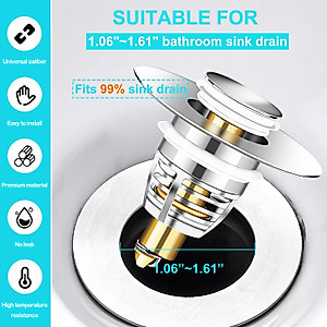 2 Pack Metal Universal Bathroom Sink Stopper,Basin Pop Up Bathroom Drain Stopper Wash Basin Bounce Drain Filter,for 1.06"~1.61" Bathroom Sink,Sink Drain Strainer Cover,Kitchen Drain Plug (2 PCS)