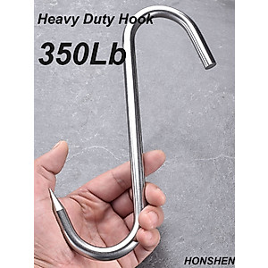 HONSHEN 12mm Heavy Duty Meat Hooks,10 inch Stainless Steel S-Hooks Meat Processing Butcher Hook, Pack of 4