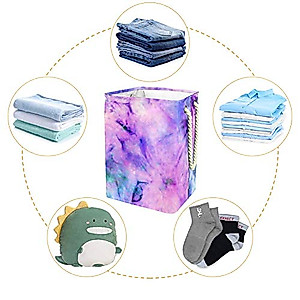 Inhomer Laundry Hamper Tie Dye Purple Printing Collapsible Laundry Baskets Firm Washing Bin Clothes Storage Organization for Bathroom Bedroom Dorm