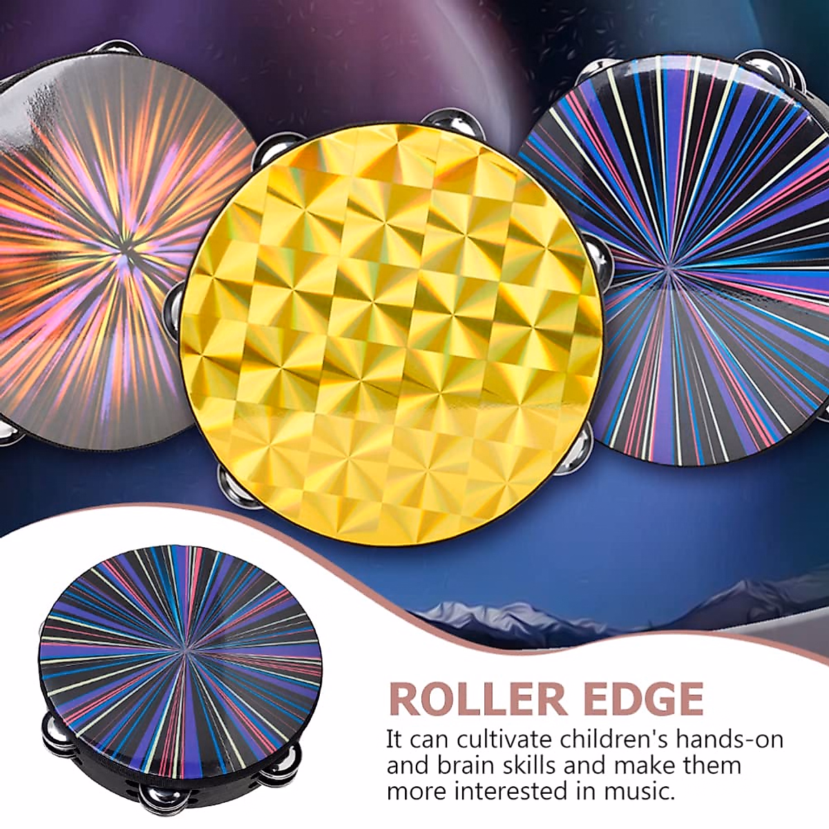 Radiant Tambourine Handheld Drum Bell: Double Row Tambourines 8 Inch Musical Instrument Reflective Hand Drum for Church KTV Party Silver