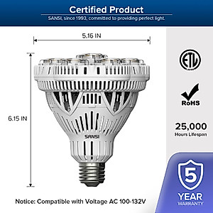 SANSI BR30 LED Light Bulb 300W Equivalent, 5500 Lumens Bright Light Bulb 5000K Daylight 40W Energy Saving LED Bulb with Ceramic Technology, E26 to E39, Non-Dimmable for Garage Workshop Factory