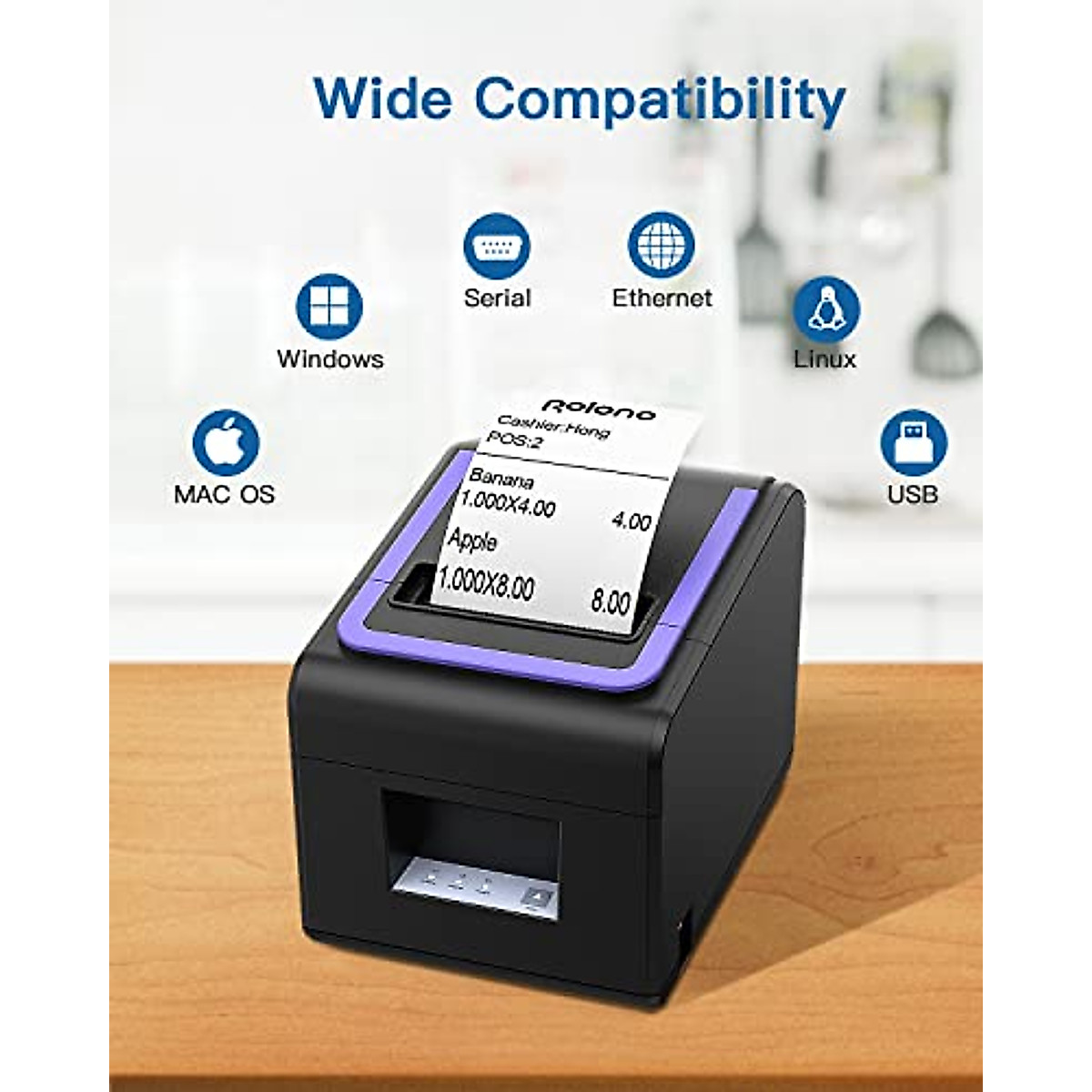 POLONO Receipt Printer, 3 1/8"" 80mm PL330 Thermal Receipt Printer, 300mm/s POS Receipt Printer, 3 1/8” x 230' Thermal Paper, Receipt Paper Suitable for Many Credit Card Terminals, BPA Free, 10 Rolls