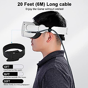 Kuject Link Cable 20FT Compatible for Quest 2/1/Pico 4, Nylon Braided Long Cable Accessories for Rift S/Steam VR Games, USB 3.0 Type C to C High Speed Data Transfer Charging Cord for Gaming PC