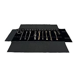 UnionPlus Velvet Travel Jewelry Roll Bag Organizer for Necklaces Bracelets, Extra Large Black with Elastic Band for Necklaces Only