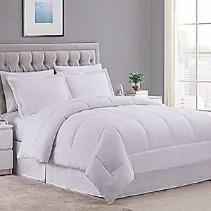Queen Comforter Set 8 Piece Bed in a Bag with Bed Skirt, Fitted Sheet, Flat Sheet, 2 Pillowcases, 2 Pillow Shams, Queen, Dobby White