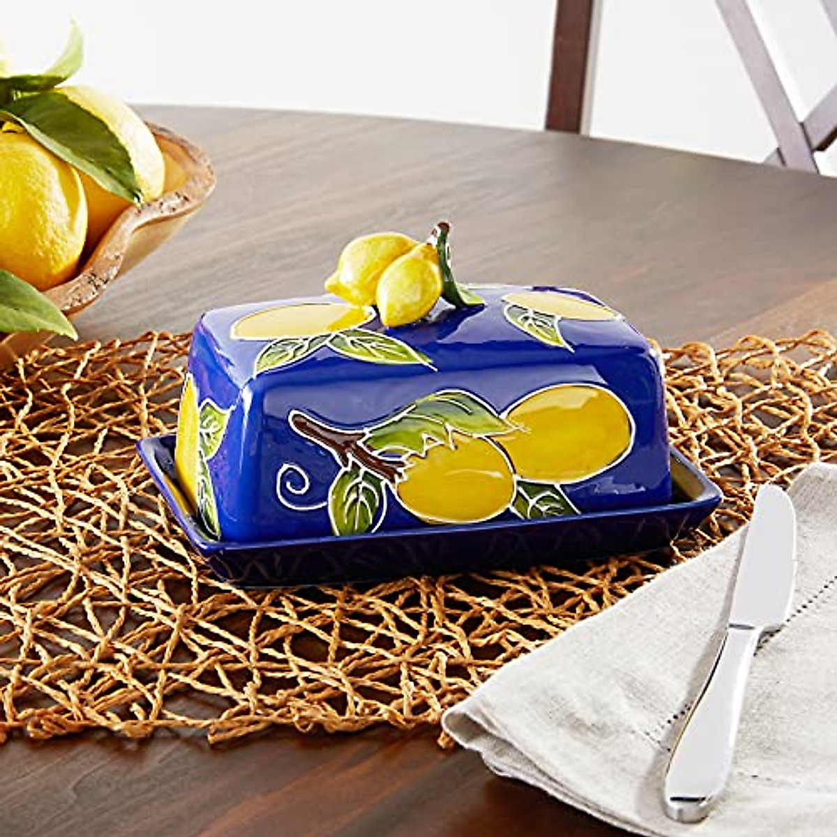 Blue Sky Ceramic Lemon Butter Dish, Multicolor