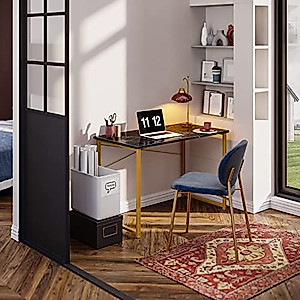 Coleshome 31 Inch Computer Desk, Modern Simple Style Desk for Home Office, Study Student Writing Desk,Black Marble + Gold Leg