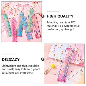NUOBESTY 2pcs Quicksand Student Stationery Bookmark Ruler Cute Measurement Decoration Ruler Flow Sand Bookmark rulers Girl Drawing Template Cute Page Markers for Girls, Ladies, Children