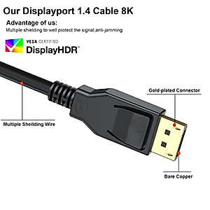 UVI2 8K DisplayPort to DisplayPort 1.4 Cable, VESA Certified Display Port Cable 6ft, DP to DP Cable Cord Support [1440P@144Hz, 1080P@240Hz, 4K@120Hz, 8K@60Hz] & HDR