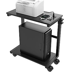 AQQEF Computer Tower Stand Stepless Height Adjustable Computer Tower Cart and PC Stand with Socket and USB Charging Port, Under Desk CPU Stand - 2 Tier