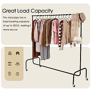 Zelecube Clothes Rack Heavy Duty Clothing Rack with Wheels, 70 Inch Garment Rack Wardrobe Rack Clothing Racks for Hanging Clothes, Coats, Skirts, Shirts, Sweaters, Black