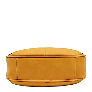 FashionPuzzle Faux Leather Two Front Zipper Pocket Crossbody Saddle Bag (Mustard) One Size
