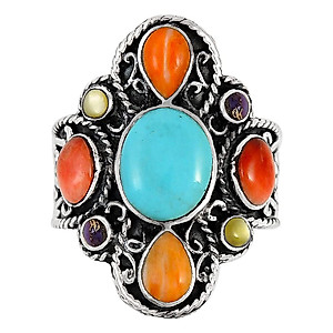 Turquoise Ring Sterling Silver 925 Genuine Gemstones Size 6 to 11 (Multi-Gemstones) (7)
